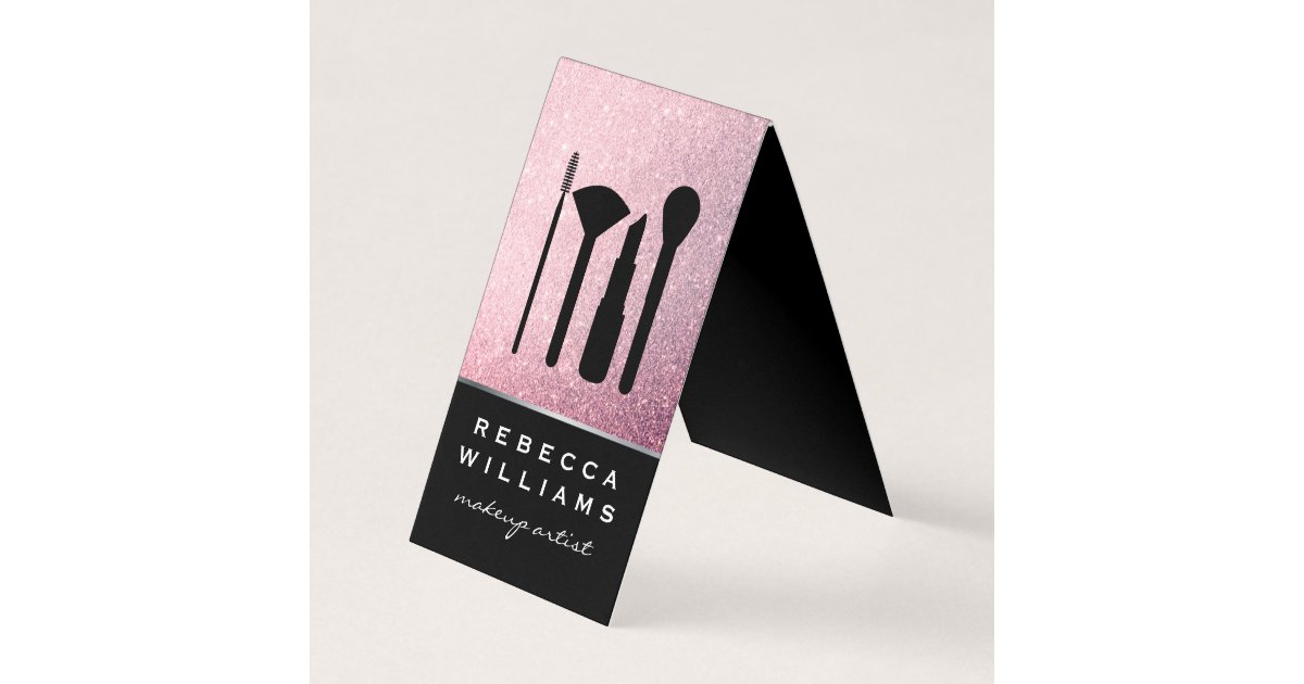 Elegant Faux Pink Glitter Makeup Set Business Card | Zazzle