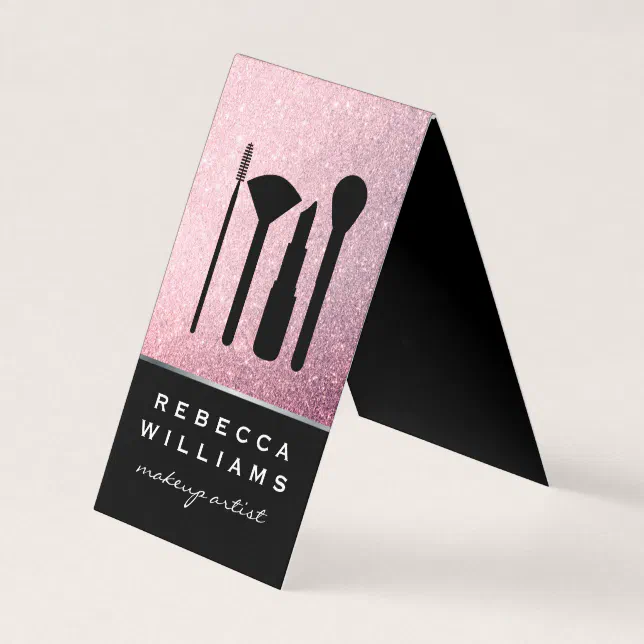 Elegant Faux Pink Glitter Makeup Set Business Card | Zazzle