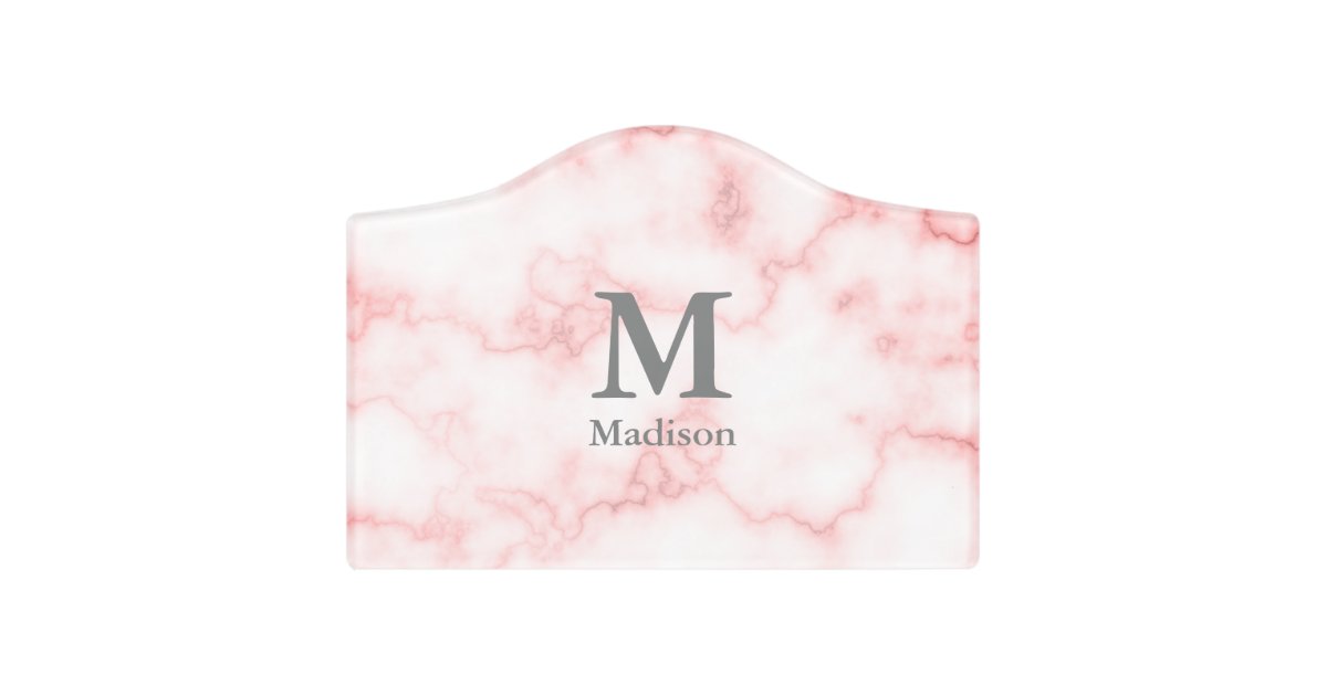 Elegant Faux Pink Marble Monogrammed Door Sign | Zazzle