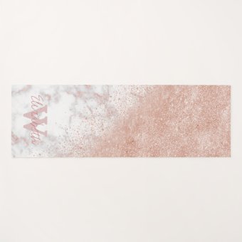 Elegant faux rose gold confetti white marble image yoga mat | Zazzle