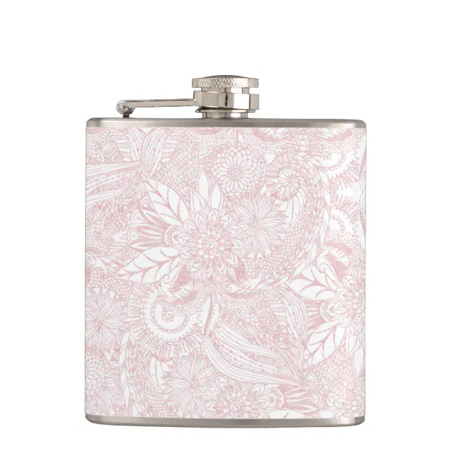Elegant faux rose gold floral mandala design flask | Zazzle