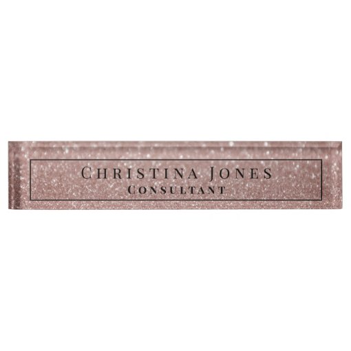Elegant Faux Rose Gold Glitter Print Professional Desk Name Plate | Zazzle