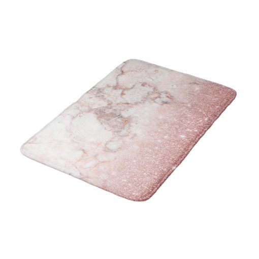 Elegant Faux Rose Gold Glitter White Marble Ombre Bath Mat | Zazzle