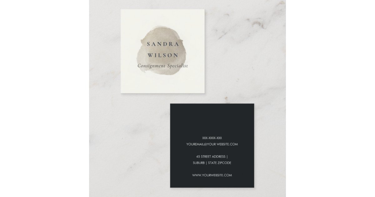 ELEGANT FAUX SILVER BLACK BRUSH STROKE MODERN SQUARE BUSINESS CARD | Zazzle