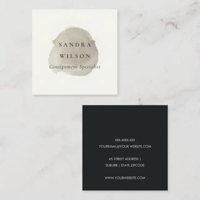 ELEGANT FAUX SILVER BLACK BRUSH STROKE MODERN SQUARE BUSINESS CARD | Zazzle