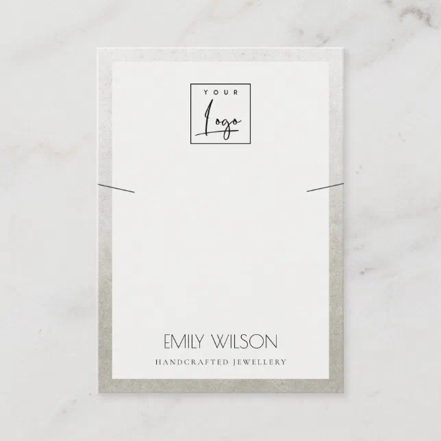 ELEGANT FAUX SILVER BORDER LOGO NECKLACE DISPLAY BUSINESS CARD | Zazzle