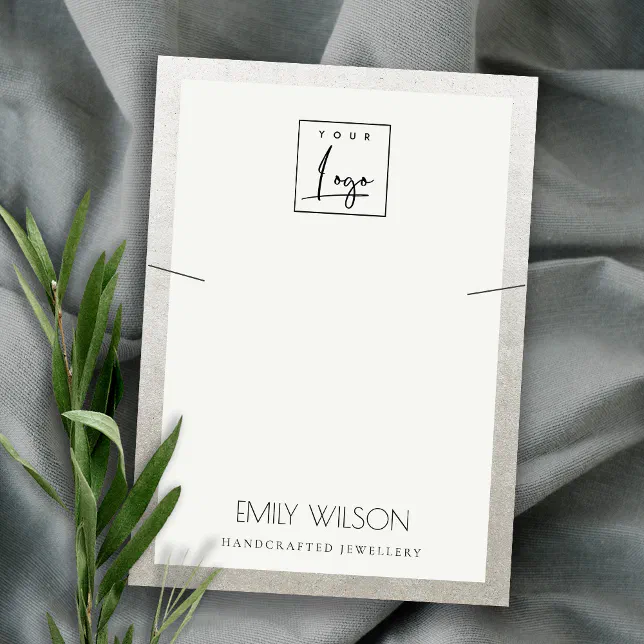 ELEGANT FAUX SILVER BORDER LOGO NECKLACE DISPLAY BUSINESS CARD | Zazzle