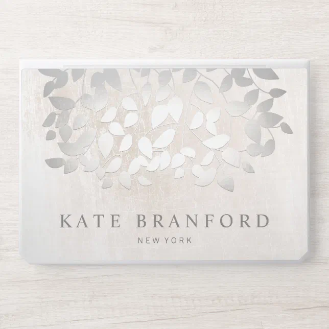 Elegant Faux Silver Leaves On White Marble HP Laptop Skin | Zazzle
