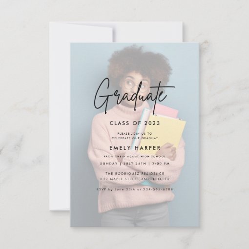 Elegant Faux Vellum Overlay Photo Graduation Party Invitation | Zazzle