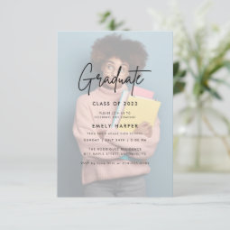 Elegant Faux Vellum Overlay Photo Graduation Party Invitation | Zazzle