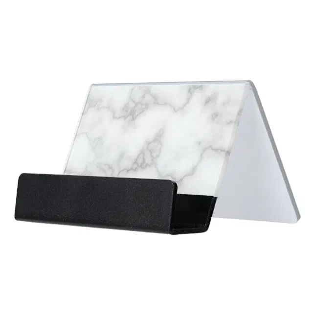 Elegant Faux White Marble Desk Business Card Holder | Zazzle