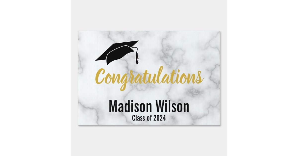 Elegant Faux White Marble Graduate Congratulations Sign | Zazzle