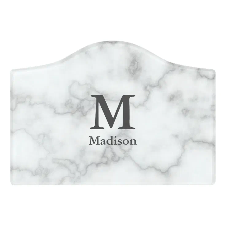 Elegant Faux White Marble Monogrammed Door Sign | Zazzle
