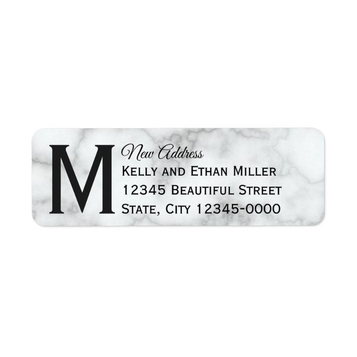 Elegant Faux White Marble Monogrammed New Address Label | Zazzle