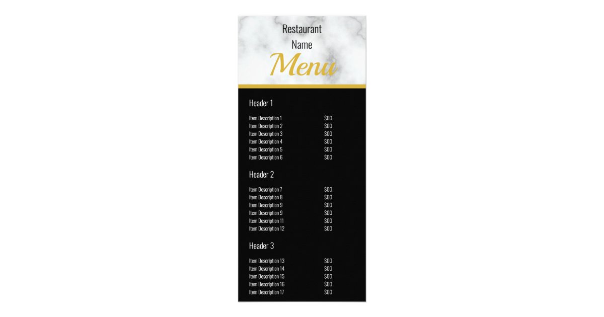 Elegant Faux White Marble Restaurant Menu | Zazzle
