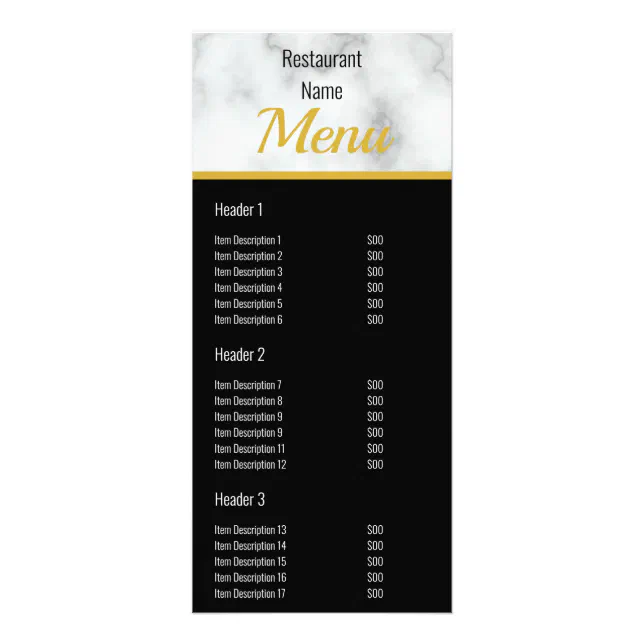 Elegant Faux White Marble Restaurant Menu | Zazzle