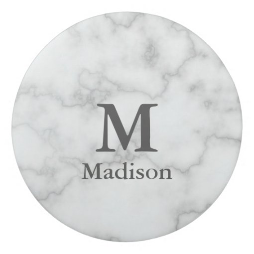 Elegant Faux White Marble with Name & Monogram Eraser | Zazzle