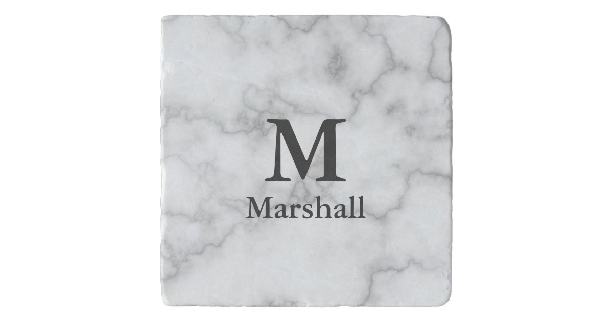 Elegant Faux White Marble with Name & Monogram Trivet | Zazzle