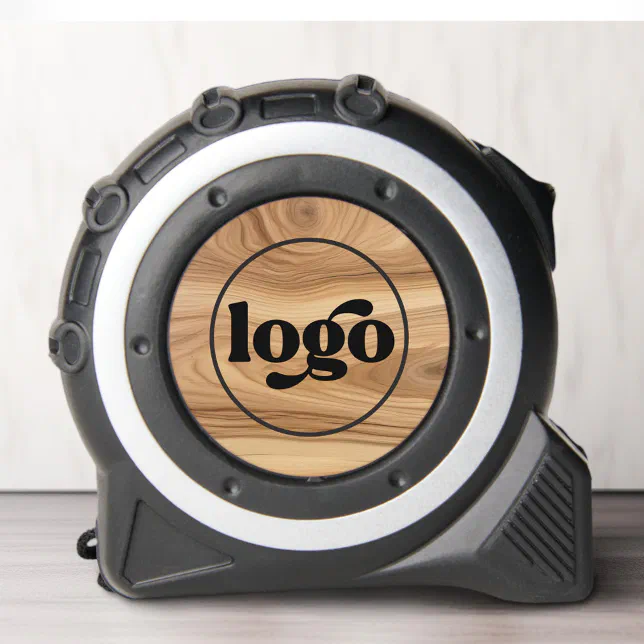 Elegant faux wood look custom logo tape measure | Zazzle