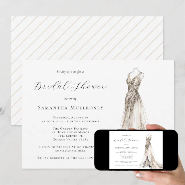 Elegant Feminine Gown Wedding Dress Bridal Shower Invitation | Zazzle