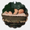 Elegant Festive Gold Merry Christmas Script Photo Ornament Card | Zazzle