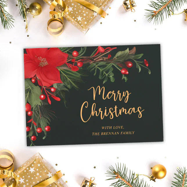 Elegant Festive Green Christmas Non Photo Holiday Card | Zazzle