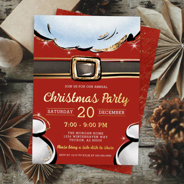 Elegant Festive Modern Corporate Christmas Party Foil Invitation | Zazzle