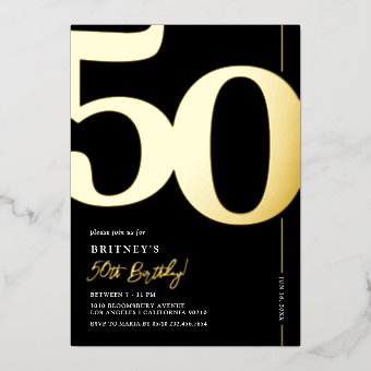Elegant Fifty 50th Birthday Party Foil Invitation | Zazzle