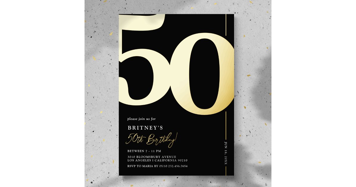 Elegant Fifty 50th Birthday Party Foil Invitation | Zazzle