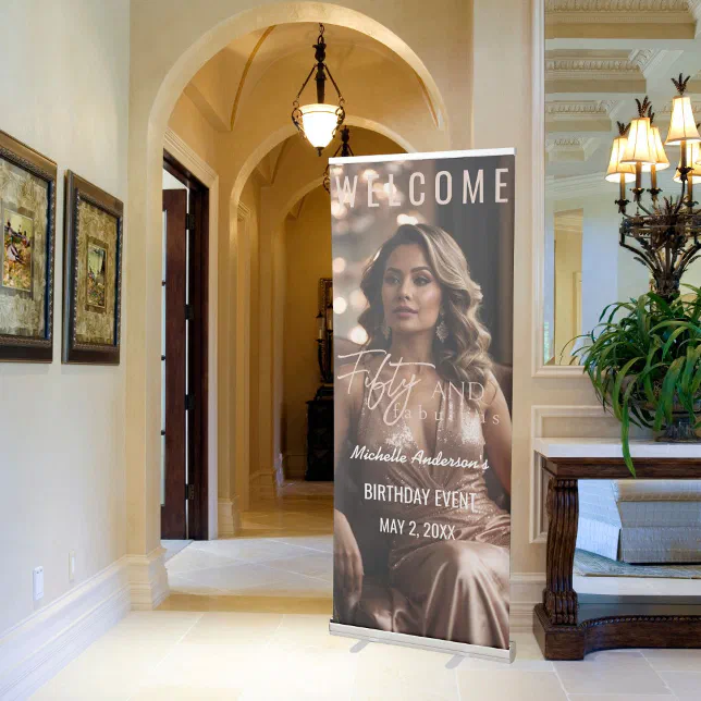 Elegant Fifty and Fabulous Welcome Retractable Banner | Zazzle