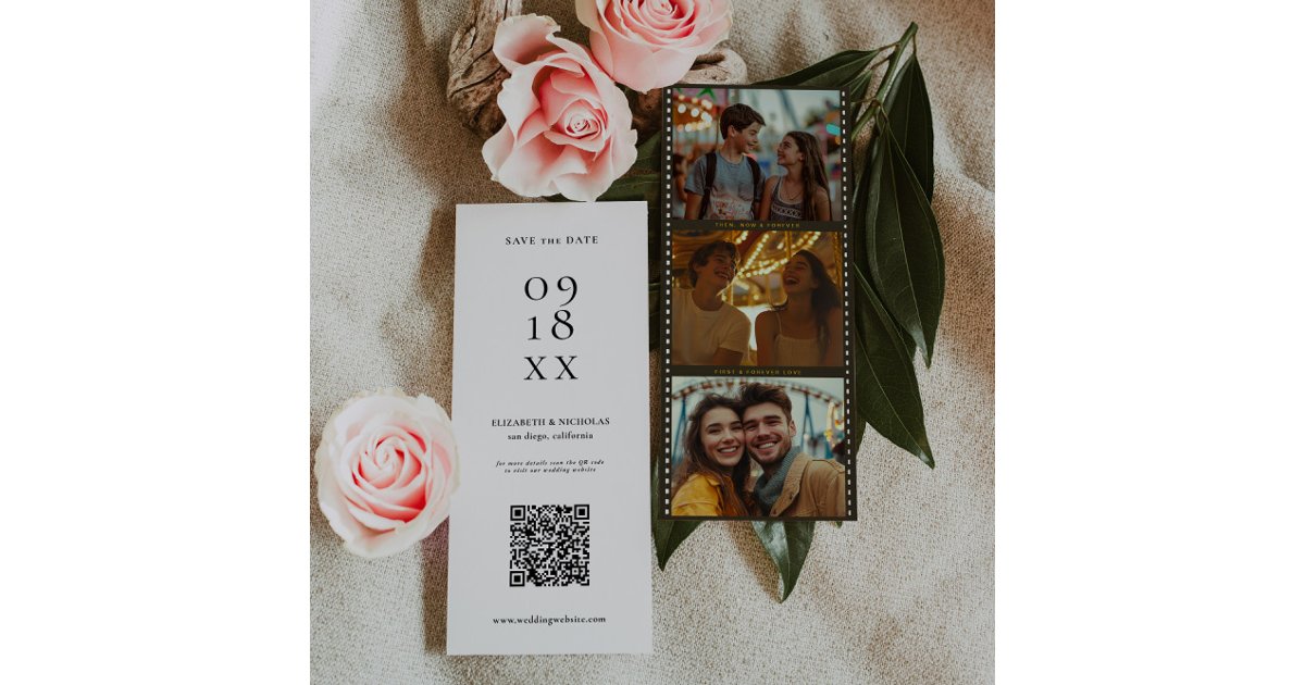 Elegant Film Strip Photo Booth | QR Code Save The Date | Zazzle