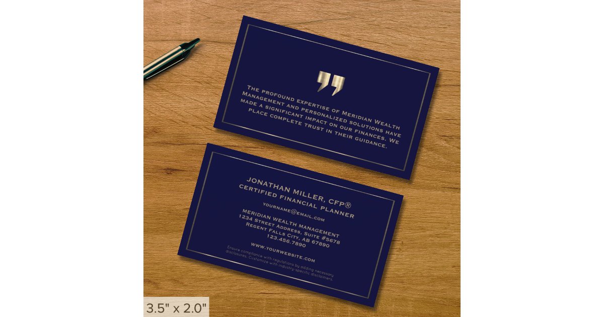 Elegant Financial Business Card Client Testimonial | Zazzle