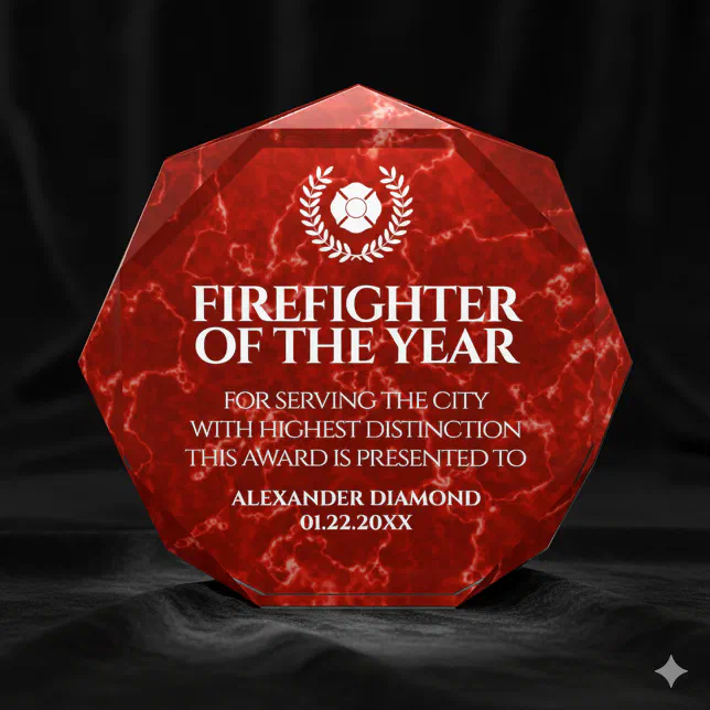 Elegant Firefighter of the Year Red Marble Award | Zazzle