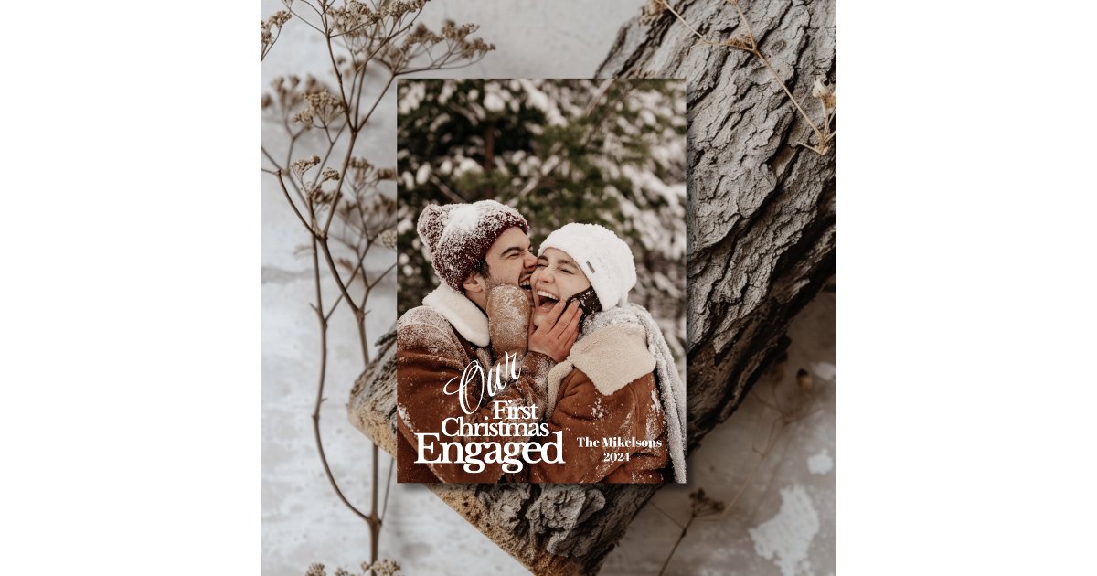 Elegant First Christmas Engaged Holiday Card | Zazzle