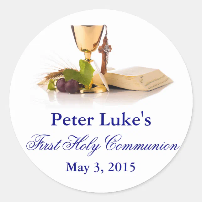 Elegant First Communion Party Favor Labels|Tags Classic Round Sticker ...