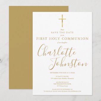 Elegant First Holy Communion Gold Signature Save The Date | Zazzle