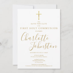 Elegant First Holy Communion Gold Signature Save The Date | Zazzle