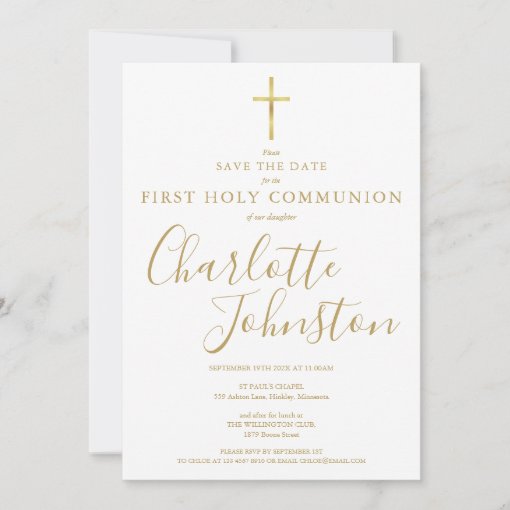 Elegant First Holy Communion Gold Signature Save The Date | Zazzle