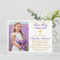 Elegant First Holy Communion Photo Purple Gold Invitation | Zazzle