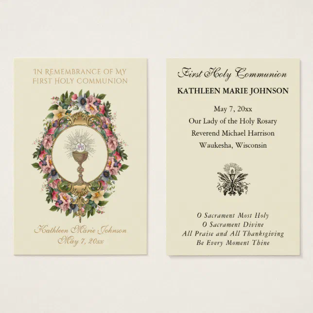 Elegant First Holy Communion Remembrance Card | Zazzle