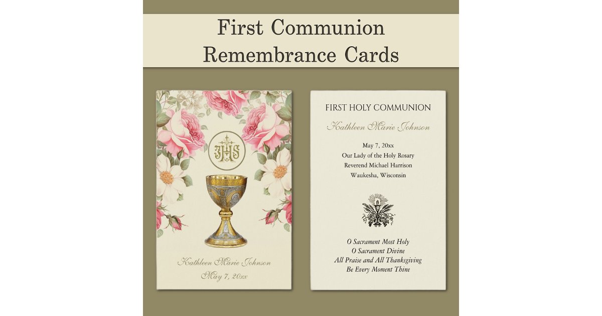 Elegant First Holy Communion Remembrance Card | Zazzle