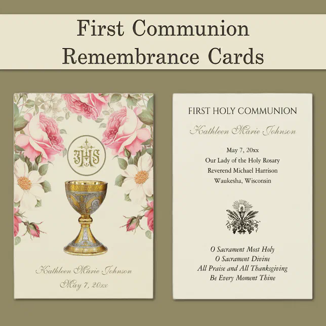 Elegant First Holy Communion Remembrance Card | Zazzle