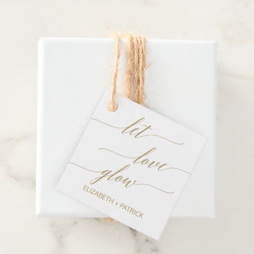 Elegant Flat Gold Calligraphy Let Love Glow Favor Tags | Zazzle