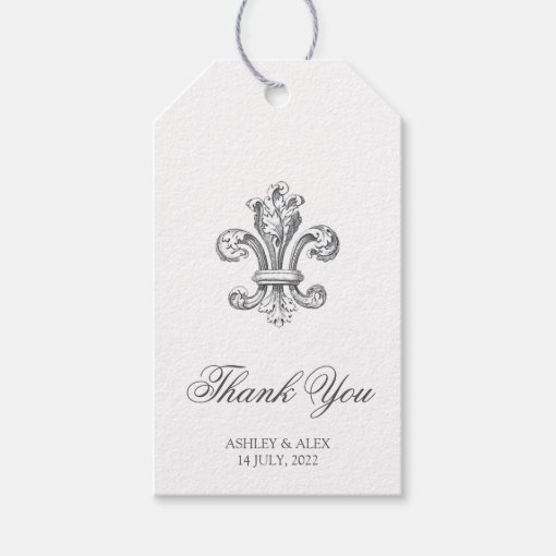 Elegant Fleur de Lis Wedding Thank You 2 Gift Tags | Zazzle