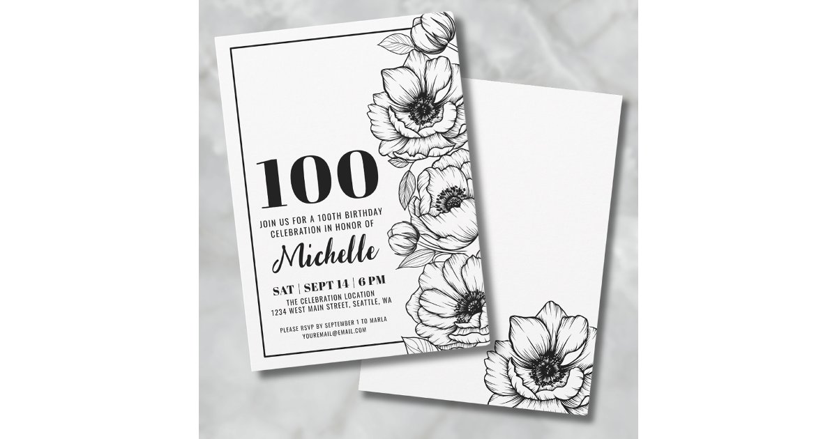 Elegant Floral 100th Birthday Invitation | Zazzle