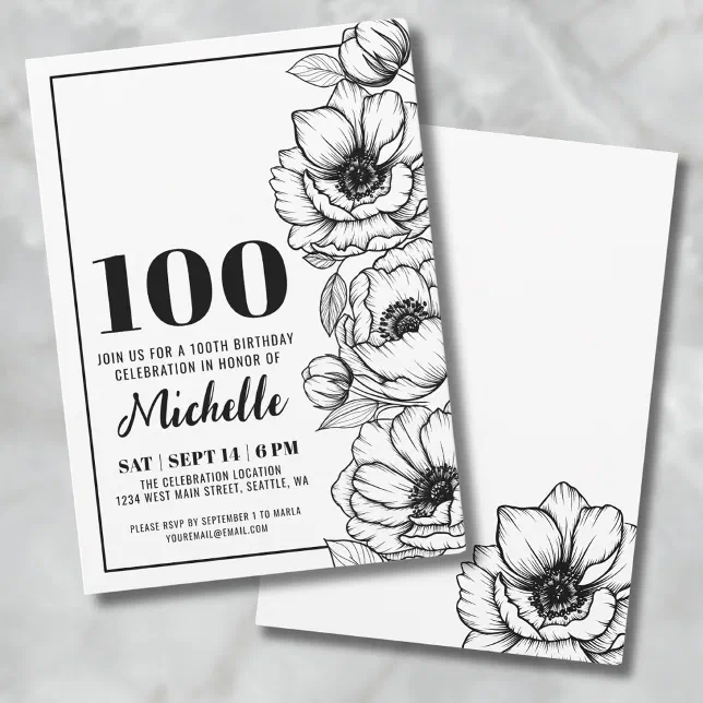 Elegant Floral 100th Birthday Invitation | Zazzle