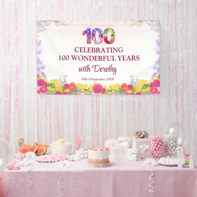 Elegant Floral 100th Birthday Party / 100 Years Banner | Zazzle