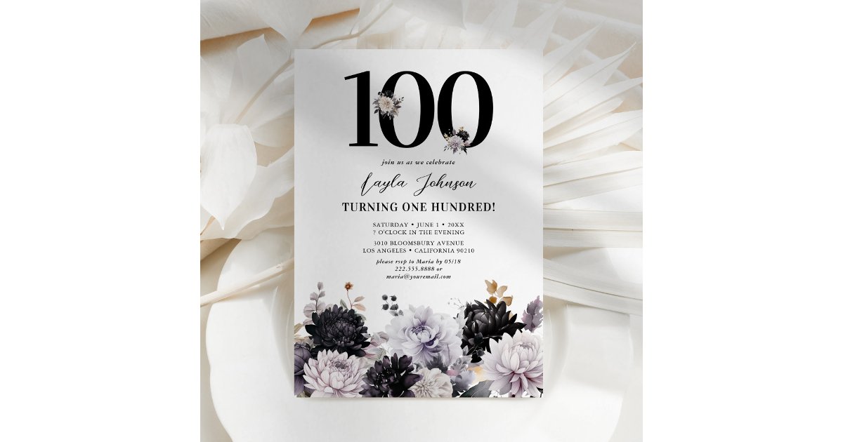 Elegant Floral 100th Birthday Party Invitation | Zazzle