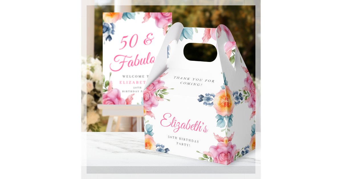 Elegant Floral 50th Birthday Favor Box | Zazzle
