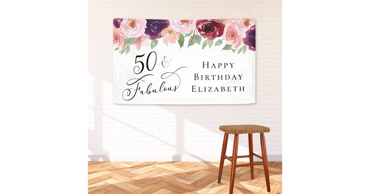 Elegant Floral 50th Birthday Party Banner | Zazzle
